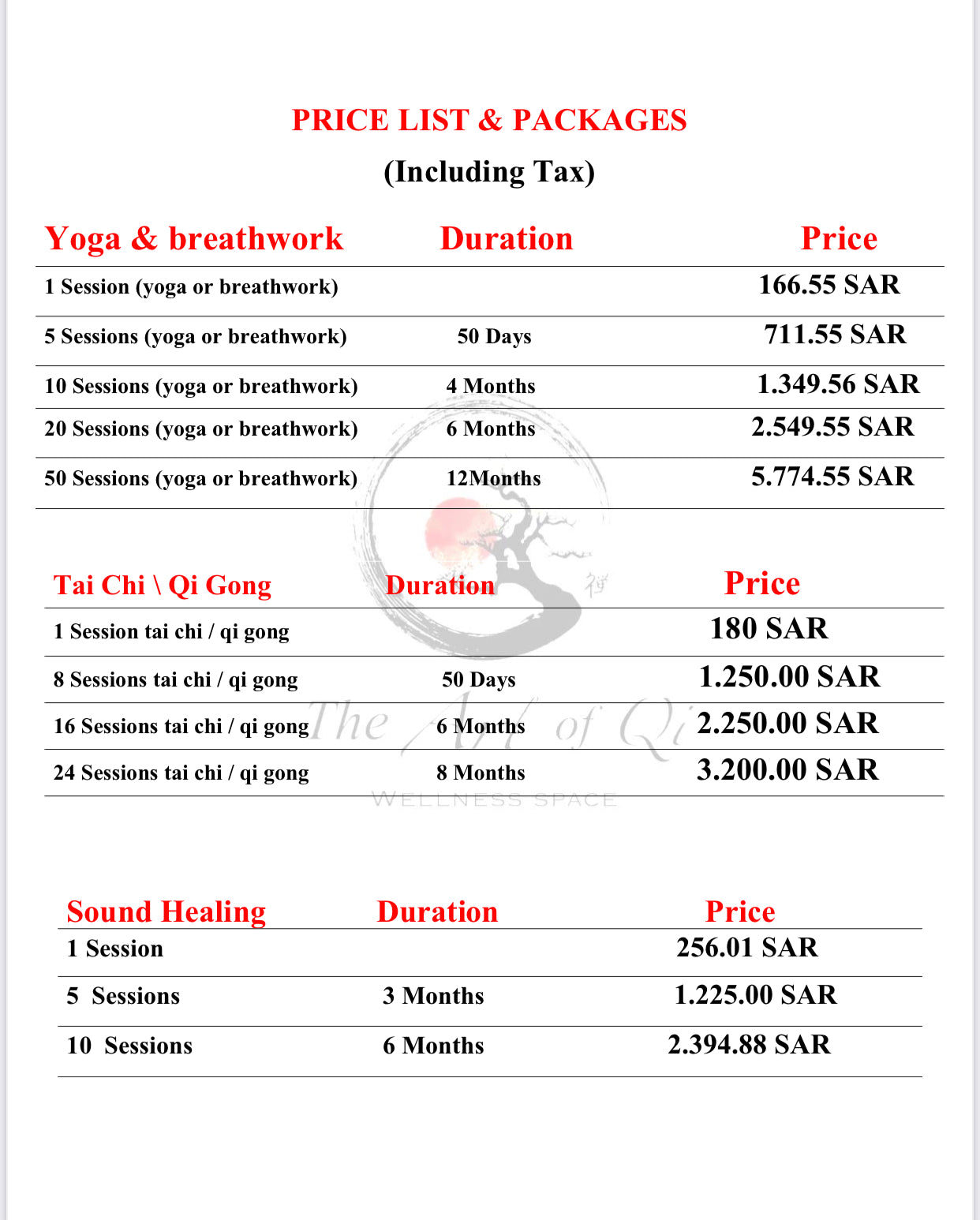 Price list & packages – The Art of Qi